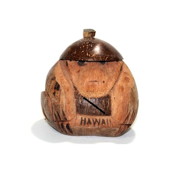 Accents | Vintage Hawaii Hand Carved Coconut Monkey Coin Bank Handmade ...